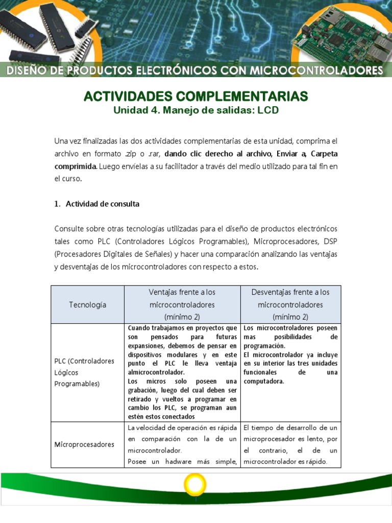 Actividad Complementarias U4 | PDF | Controlador lógico programable | Microcontrolador