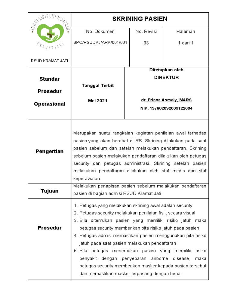 Sop Skrining Pasien 2021 | PDF
