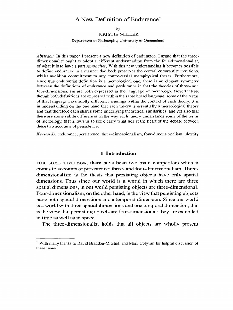 A New Definition of Endurance : Abstract | PDF | Philosophical Theories ...