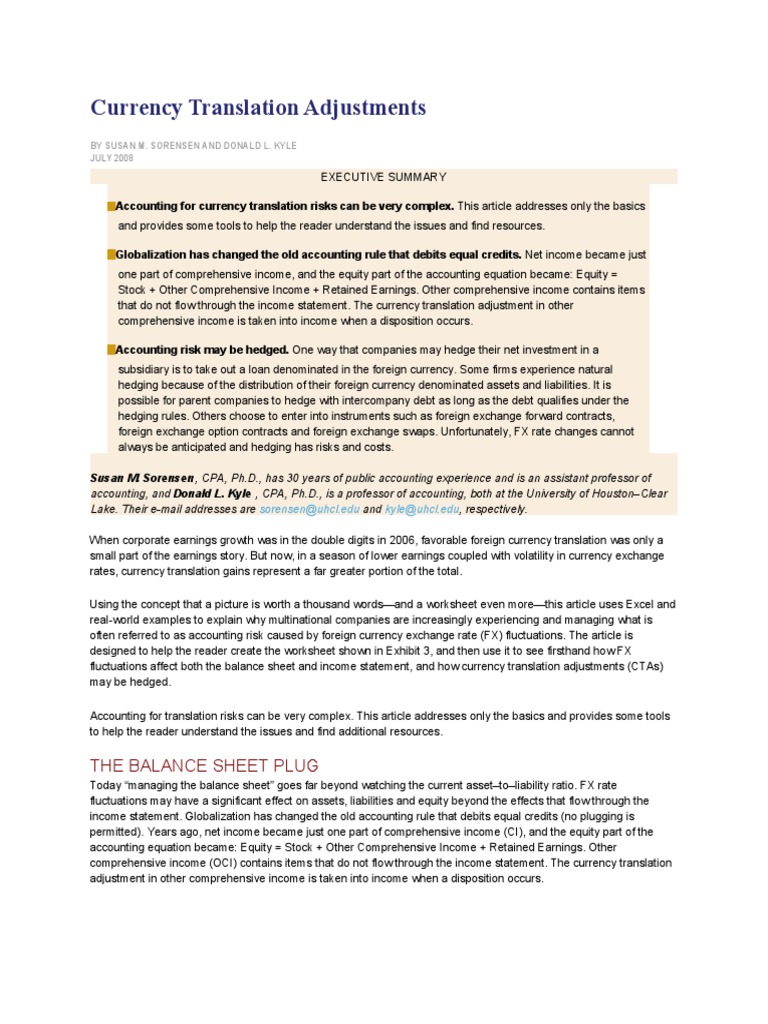 Currency Translation Adjustments: The Balance Sheet Plug | PDF ...