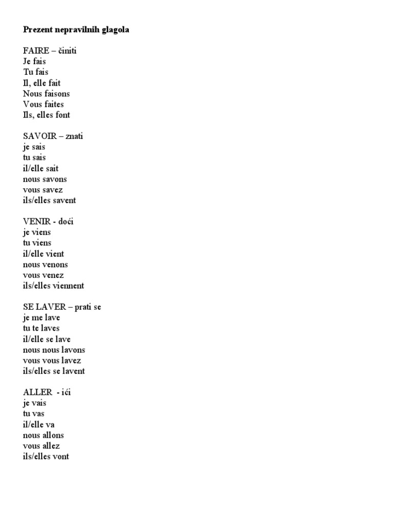 Prezent Nepravilnih Glagola Francuski | PDF | Cuisine | La nature