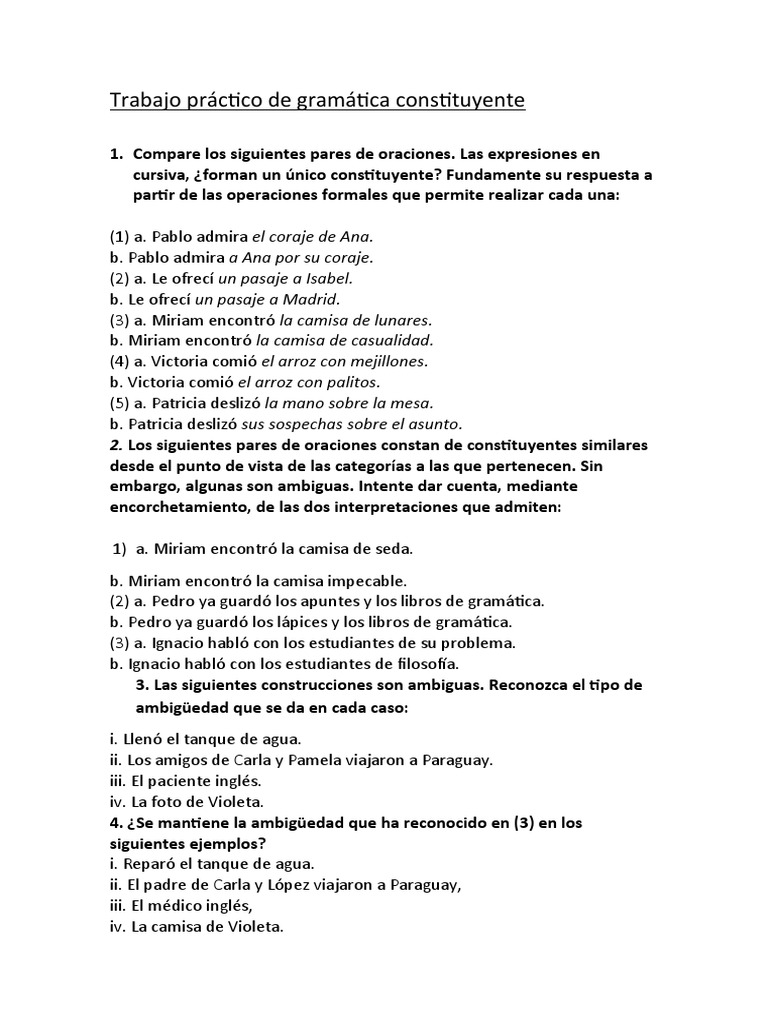 Trabajo Práctico de Gramática Constituyente | PDF