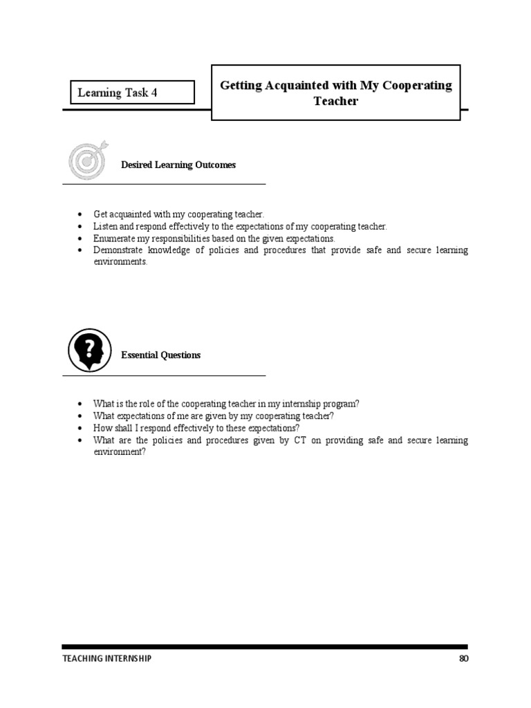 Learning Task 4: Getting Acquainted With My Cooperating Teacher | PDF ...