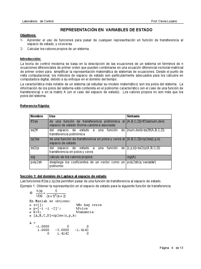 Guía 5.1 - Variables de Estado | PDF | Valores propios y vectores ...