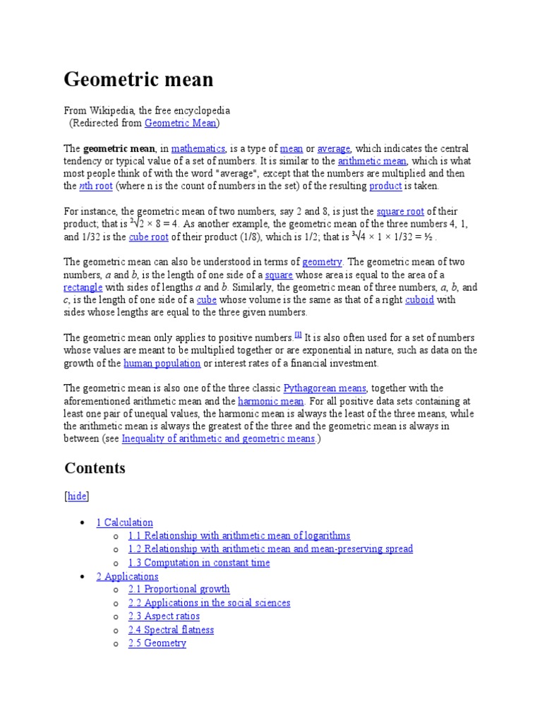 Geometric Mean: N TH Root | Download Free PDF | Mean | Mathematics