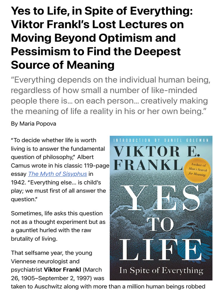 Yes To Life in Spite of Everything Viktor Frankl | PDF | Pessimism ...