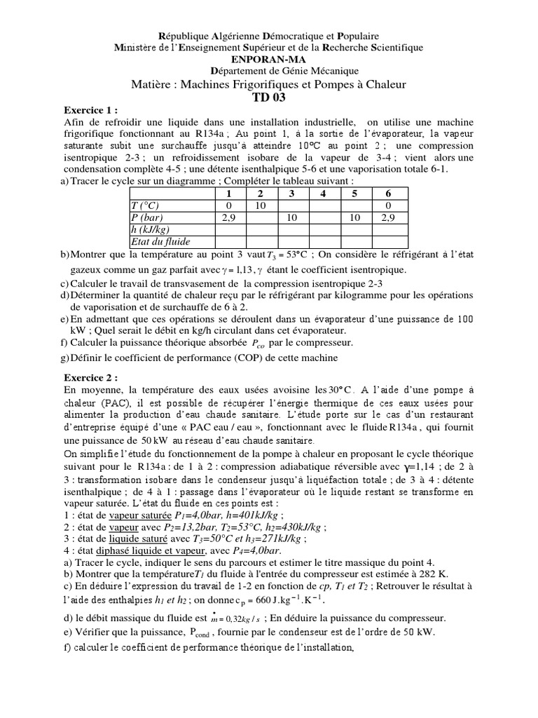 TD 3 | PDF | Pompe à chaleur | Transfert thermique