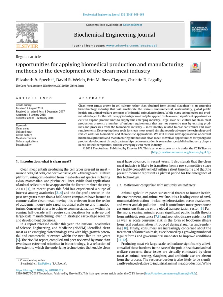 Biochemical Engineering Journal: Elizabeth A. Specht, David R. Welch ...