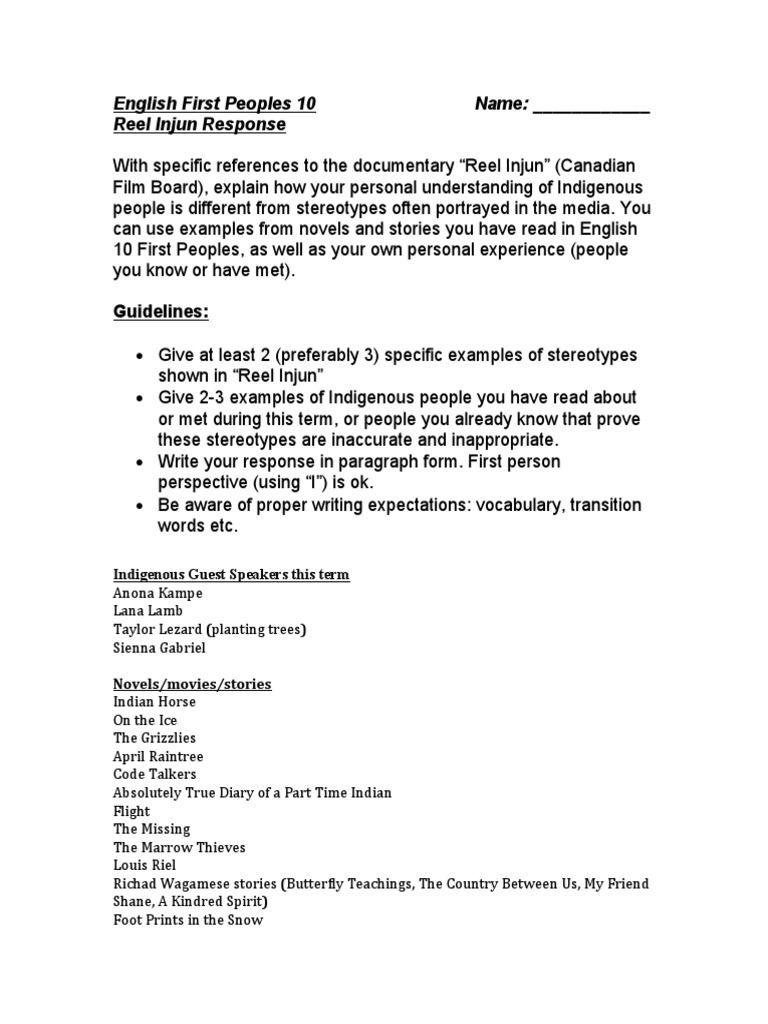 Reel Injun Response | PDF