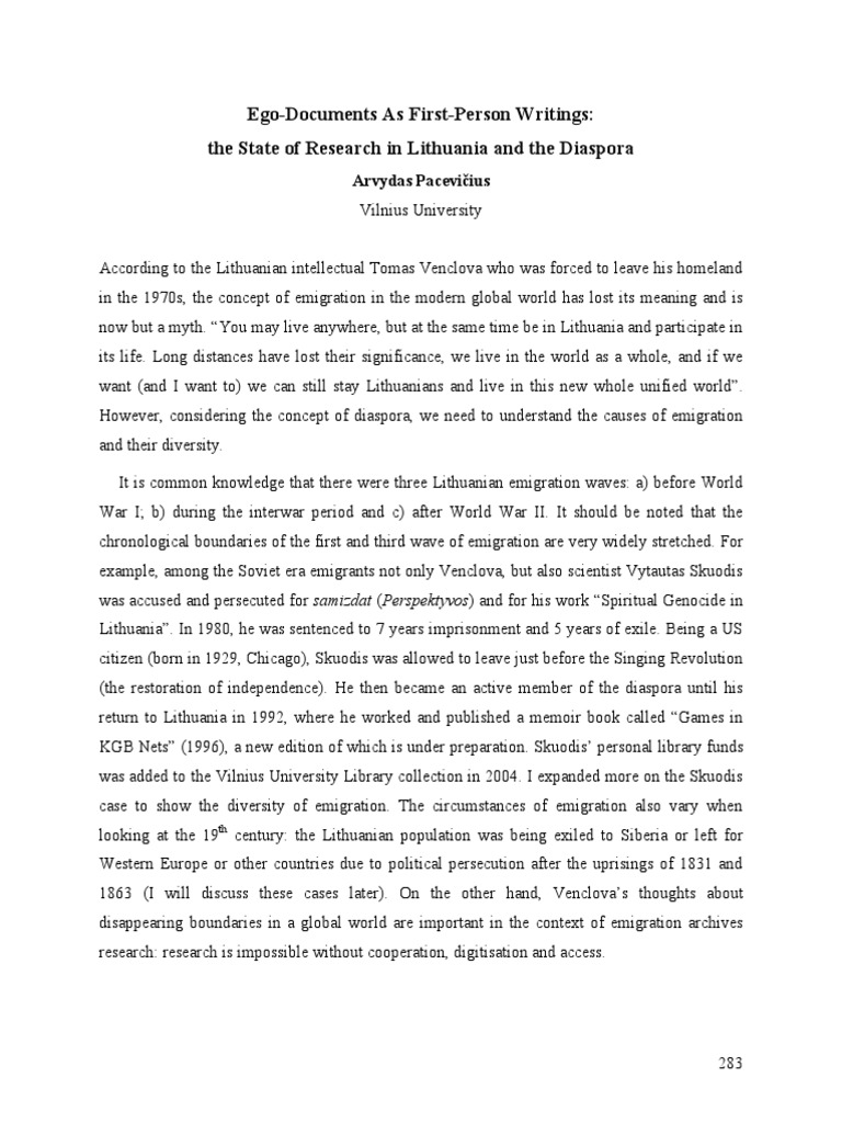 Ego-Documents As First-Person Writings | PDF | Lithuania | Autobiographies