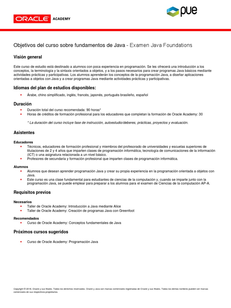 Java Foundations Course Objectives Esp | PDF | Java (lenguaje de programación) | Constructor ...