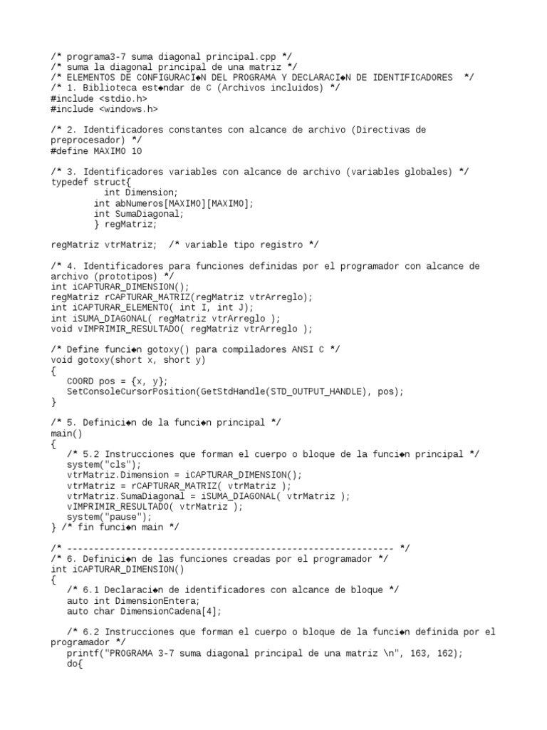 Programa3-7 Suma Diagonal Principal | PDF | Estructura de datos de ...