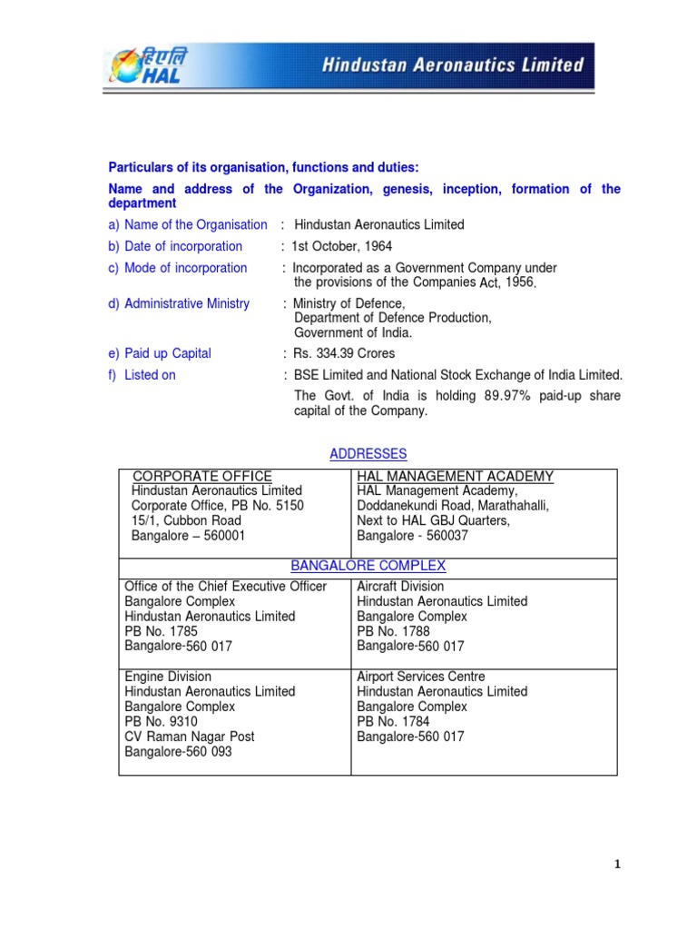 HAL Org Structure | PDF | Aviation | Aircraft
