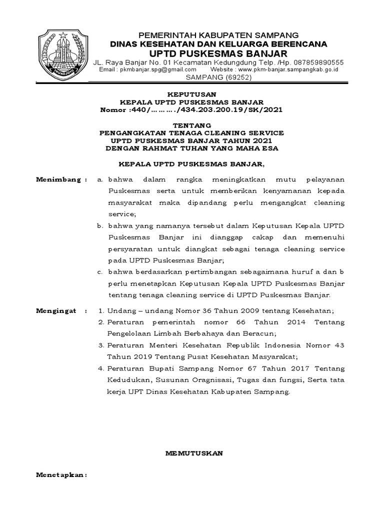 Pengangkatan Tenaga Cleaning Service 2021 | PDF