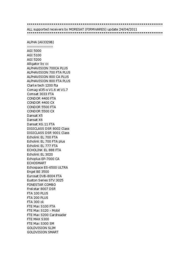 LISTA DECODIFICADORES Con Firm Ali | PDF | Media Formats | Physical Layer Protocols