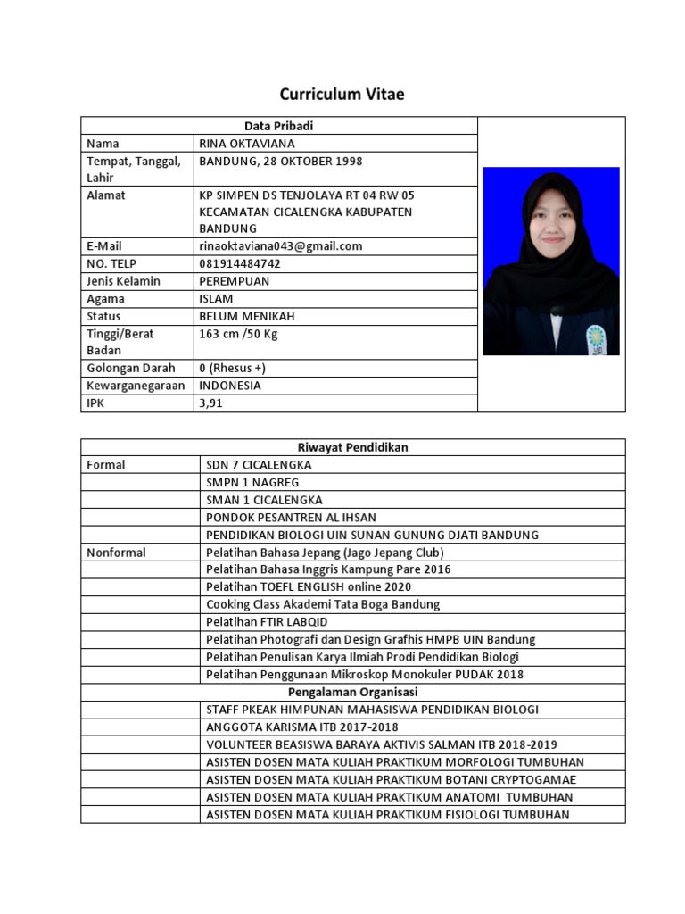 CV - Rina Oktaviana | PDF