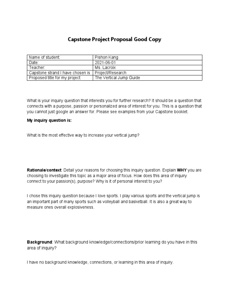 Capstone Project Proposal Good | PDF | Mentorship | Question