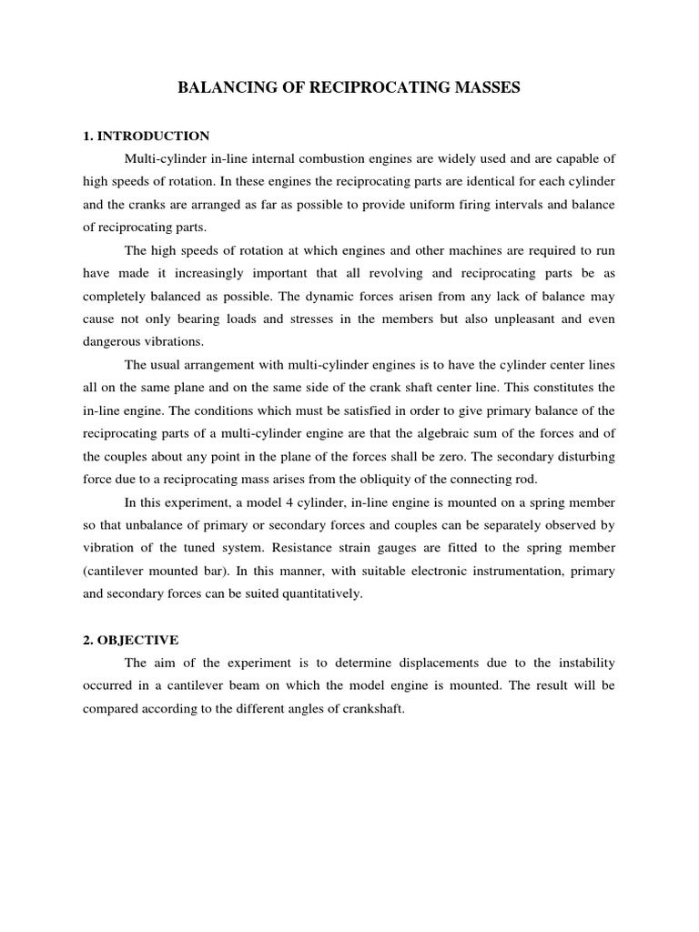 Balancing of Reciprocating Masses | PDF | Rotating Machines | Engine ...