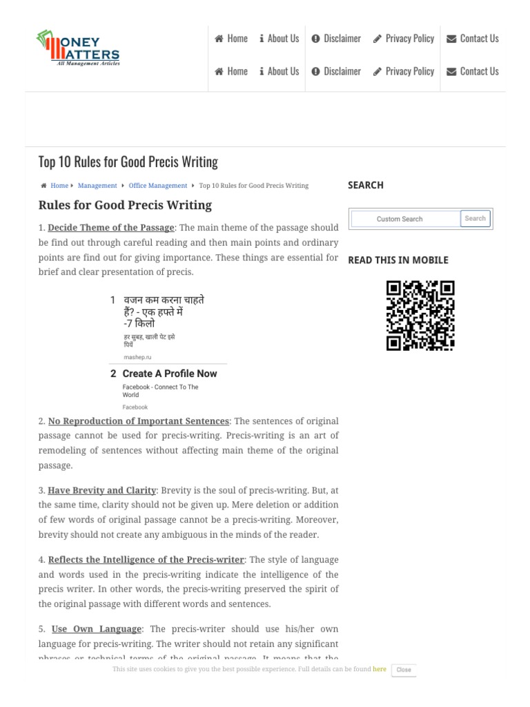 Top 10 Rules For Good Precis Writing | PDF | Risk | Information