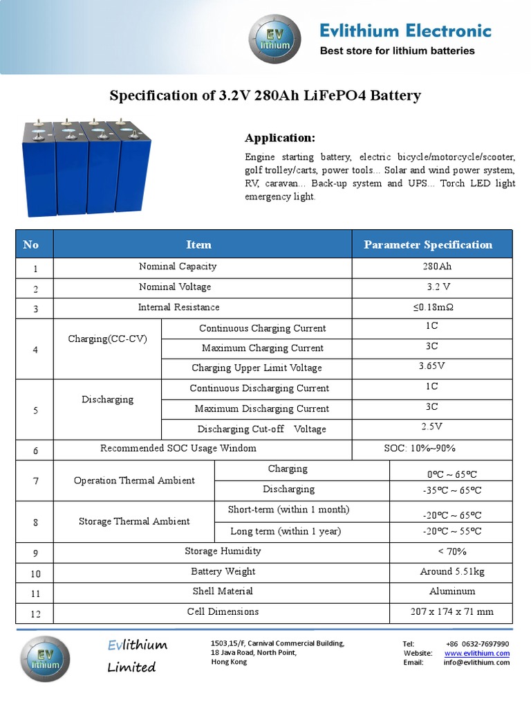 Catl 3.2v 280ah Lifepo4 Battery | PDF | Manufactured Goods | Electricity