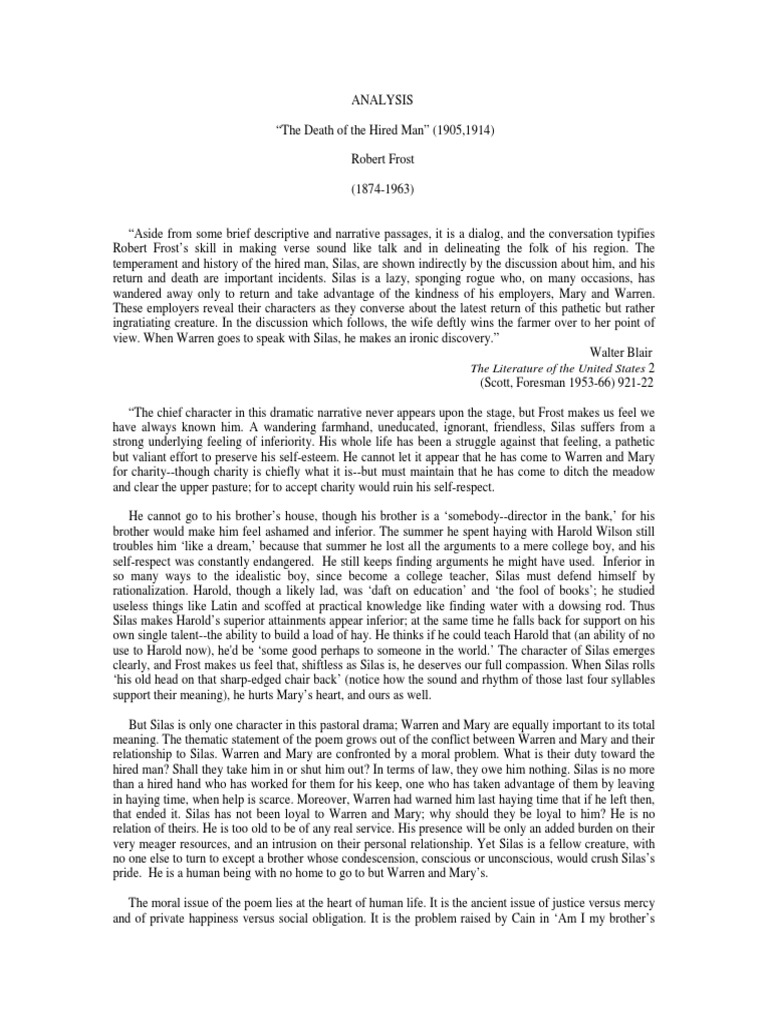 Themes in Frost's "The Death of a Hired Man" | PDF | Poetry