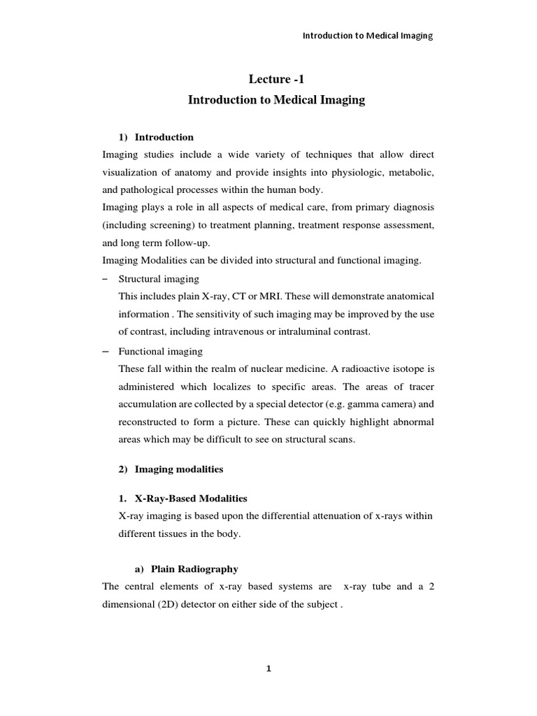 Introduction To Medical Imaging | PDF | Medical Imaging | Nuclear Medicine