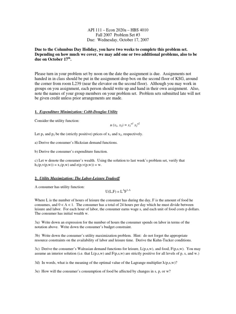 Econ 2020a Problem Set #3 Instructions | PDF | Labour Economics ...