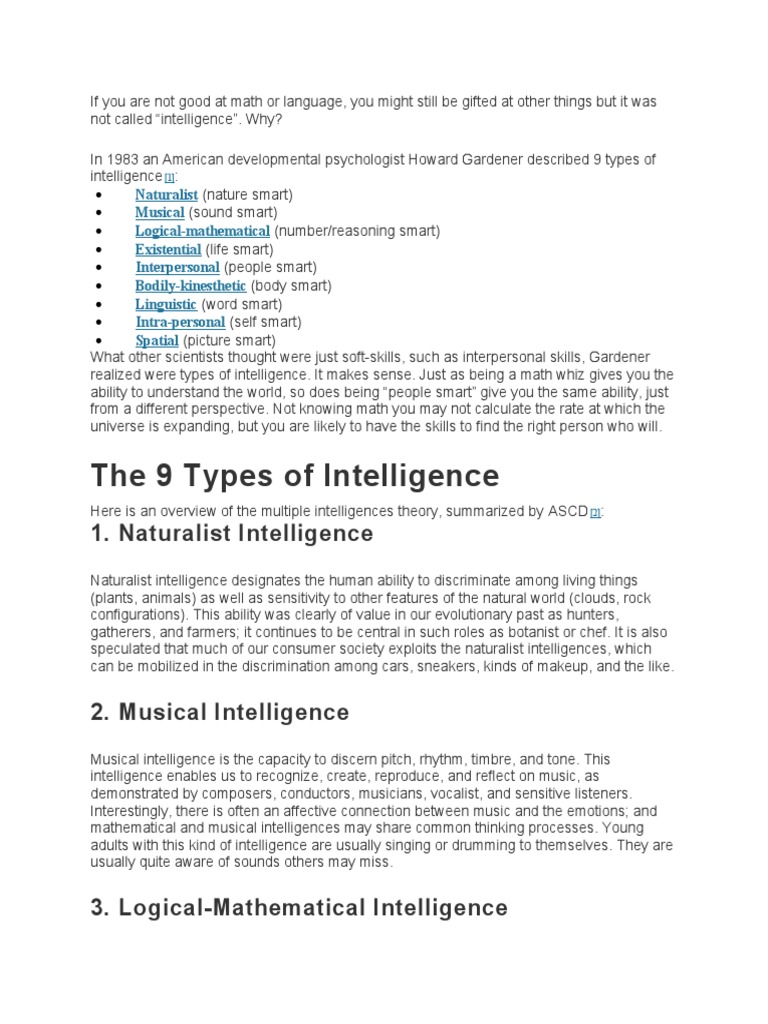 9 Types of Intelligence | PDF | Intelligence | Metaphysics Of Mind