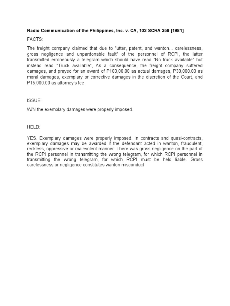 Radio Communication of The Philippines, Inc. v. CA, 103 SCRA 359 (1981 ...