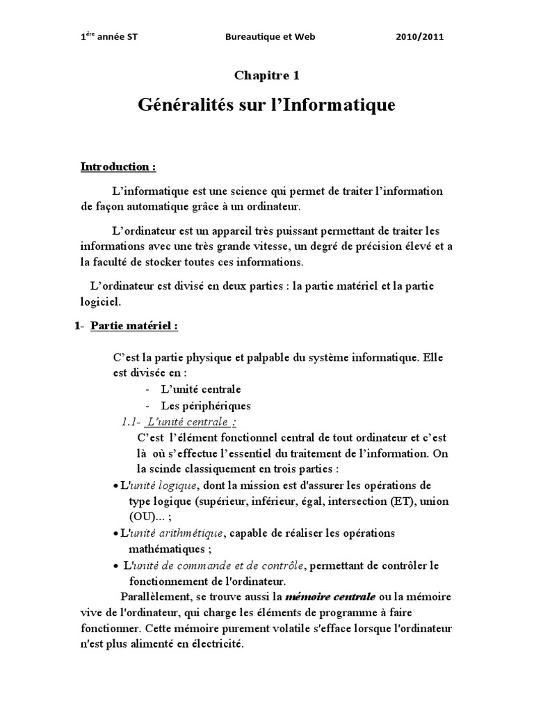 Chapitre 1 (Generalite Sur L'informatique) | Descargar gratis PDF | Informatique | Clavier d ...