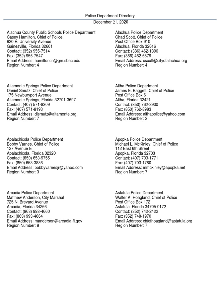 FL Police Department Directory | PDF | Computing And Information Technology