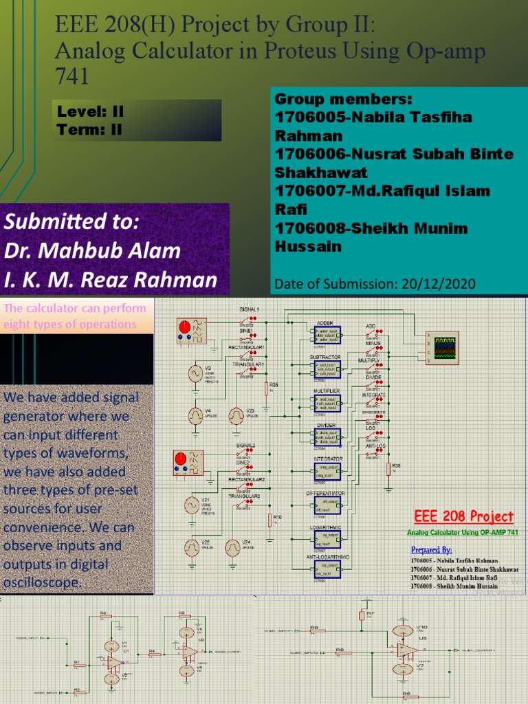 EEE 208 (H) Project by Group II: Analog Calculator in Proteus Using Op ...