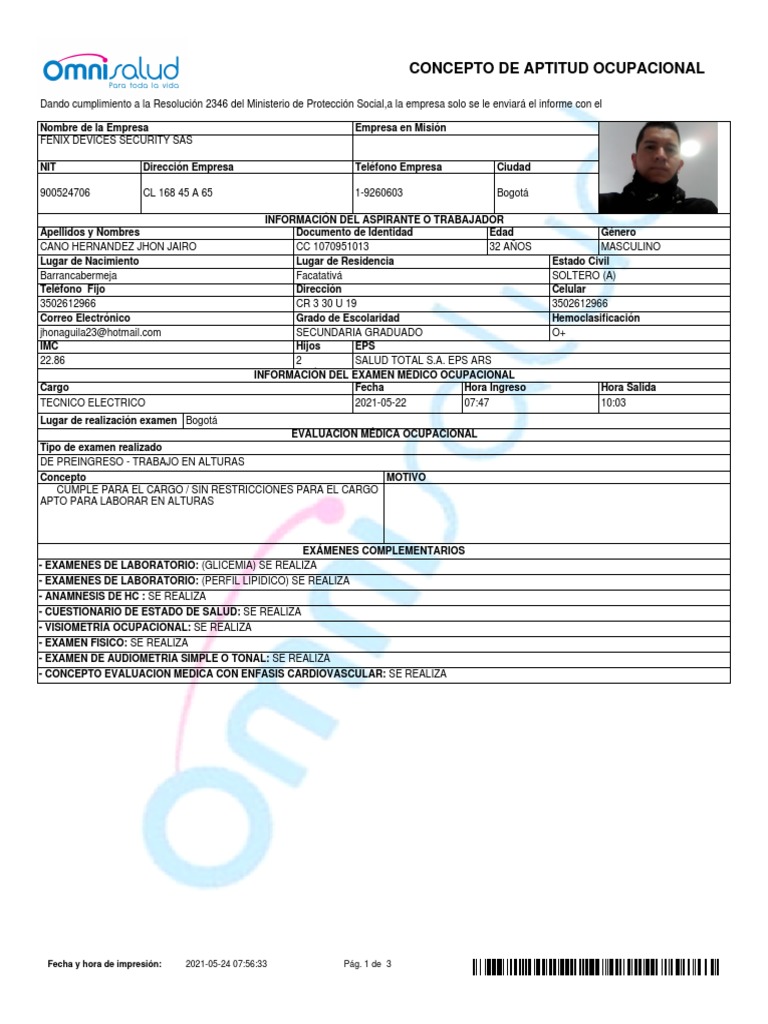 Examen Medico - Cano Hernandez Jhon Jairo | PDF | Historial médico | Medicina CLINICA