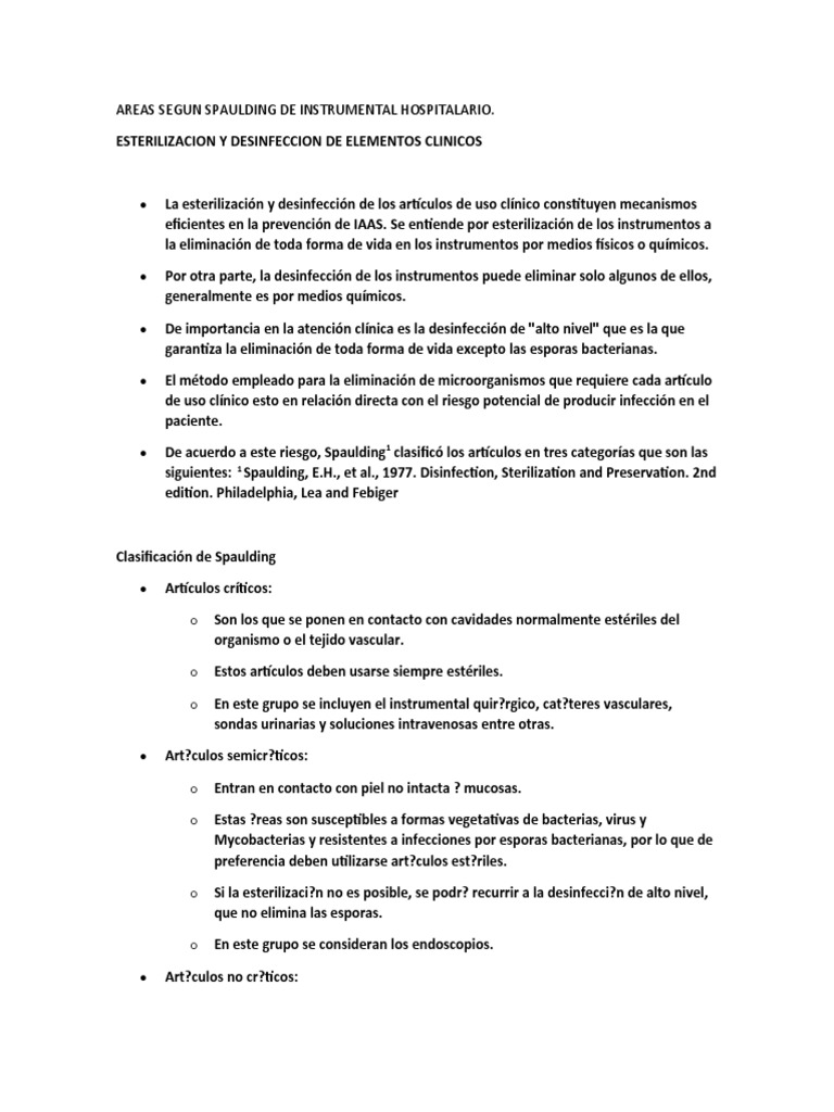 Clasificación de Spaulding para la esterilización y desinfección de ...