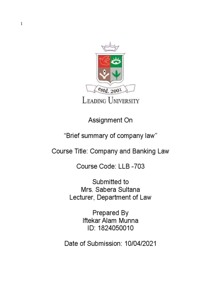 Company Law Assignment | PDF | Companies | Liquidation