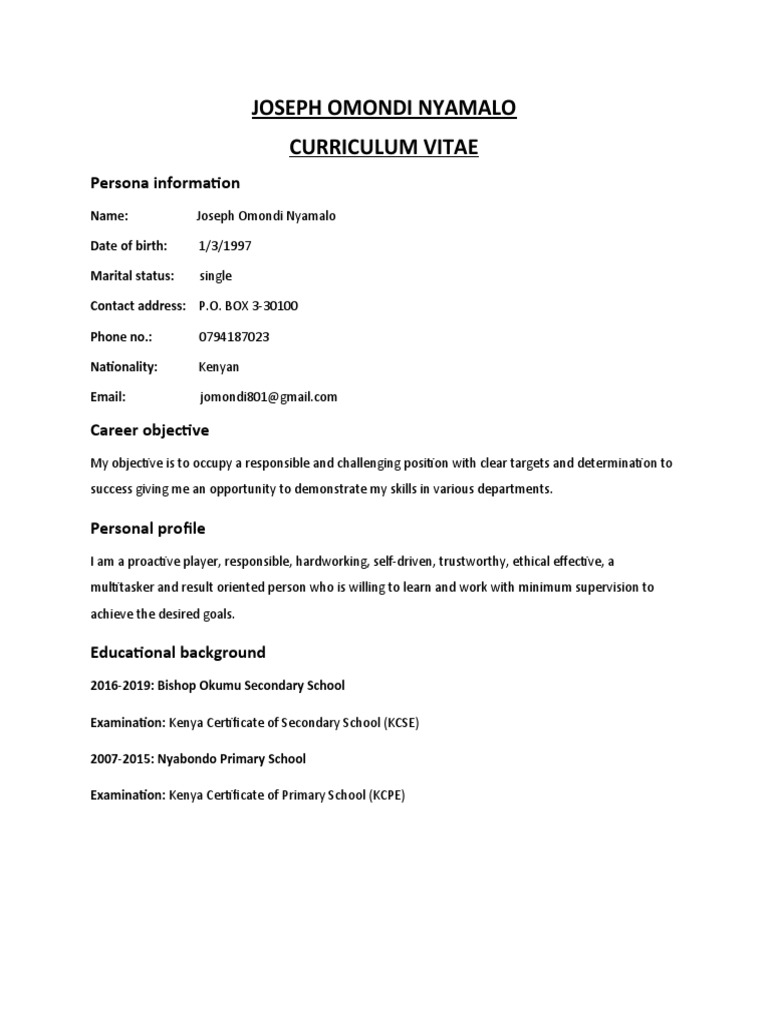 Joseph Omondi Nyamalo CV | PDF