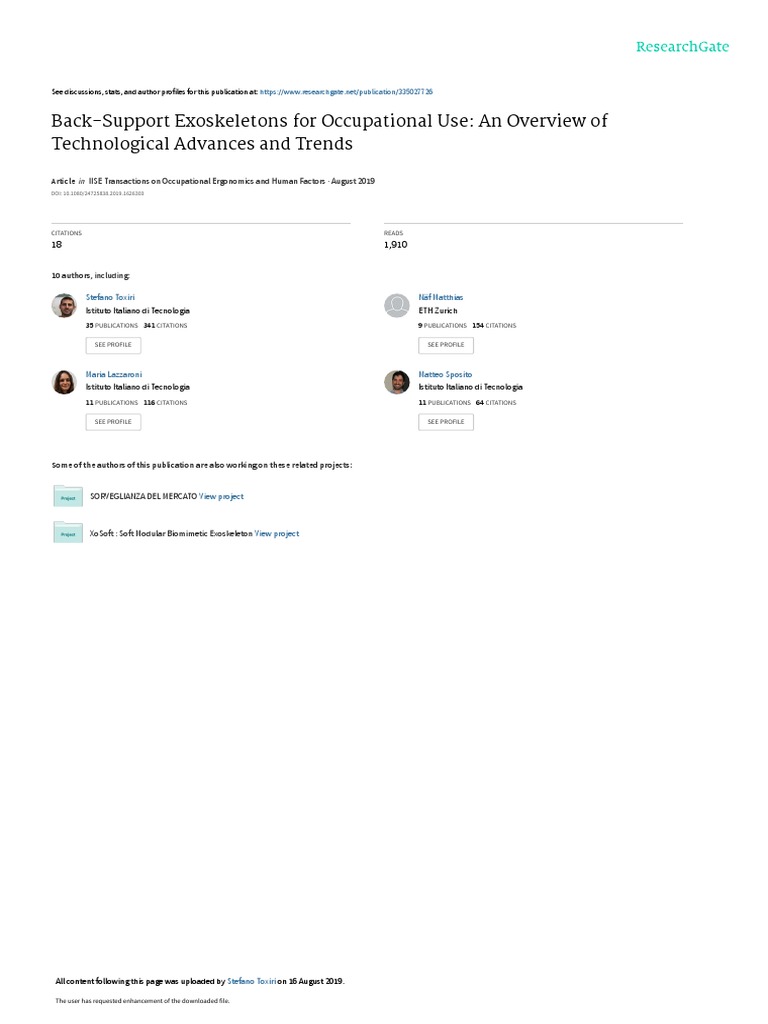 Back-Support Exoskeletons For Occupational Use An | PDF ...