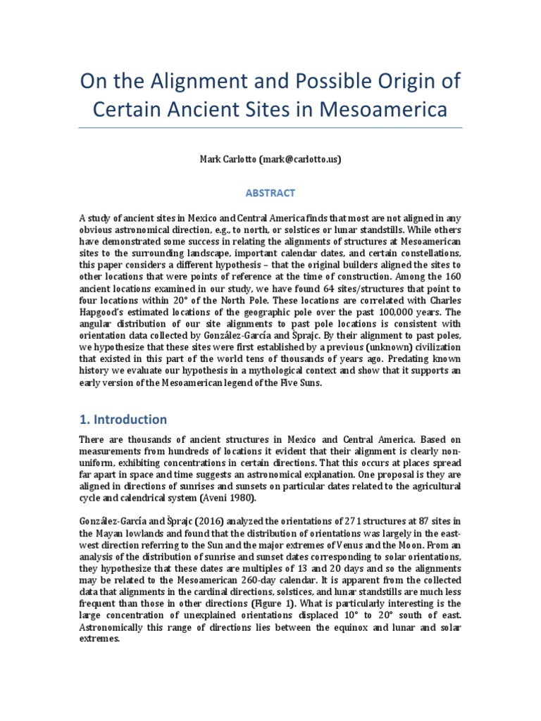 On The Alignment and Possible Origin of Certain Ancient Sites in ...