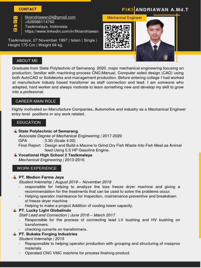 Contoh CV | PDF | Numerical Control | Mechanical Engineering