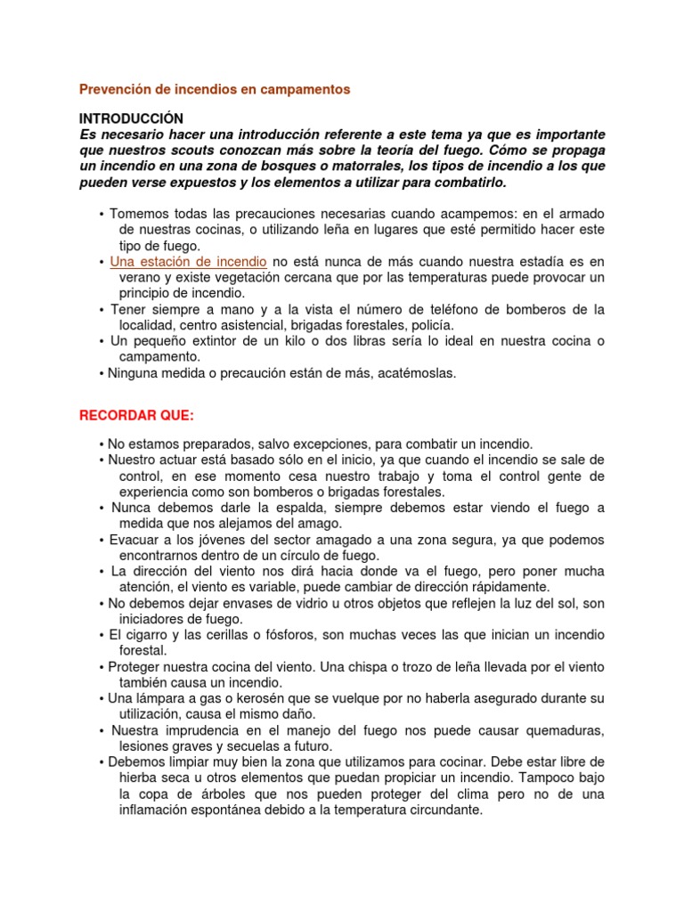 Prevención de Incendios en Campamentos | PDF | Agente oxidante | Fuego ...