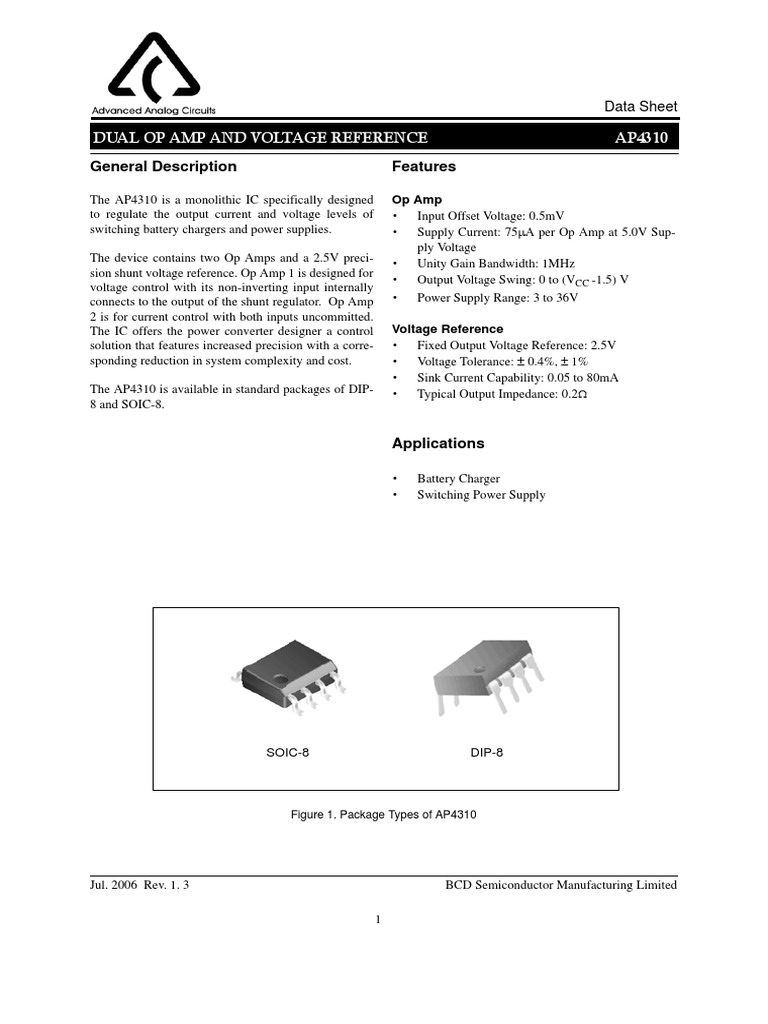 AP4310 Datasheet | PDF | Operational Amplifier | Amplifier