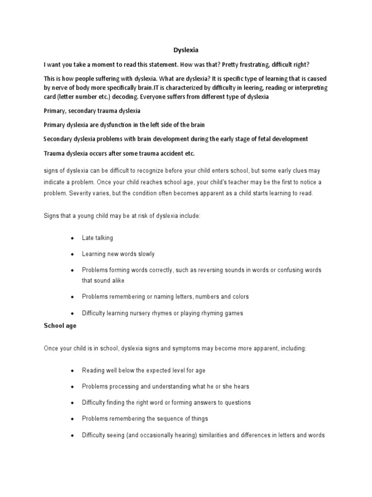 Understanding Dyslexia Signs, Causes and Treatment | PDF | Dyslexia | Learning Disability