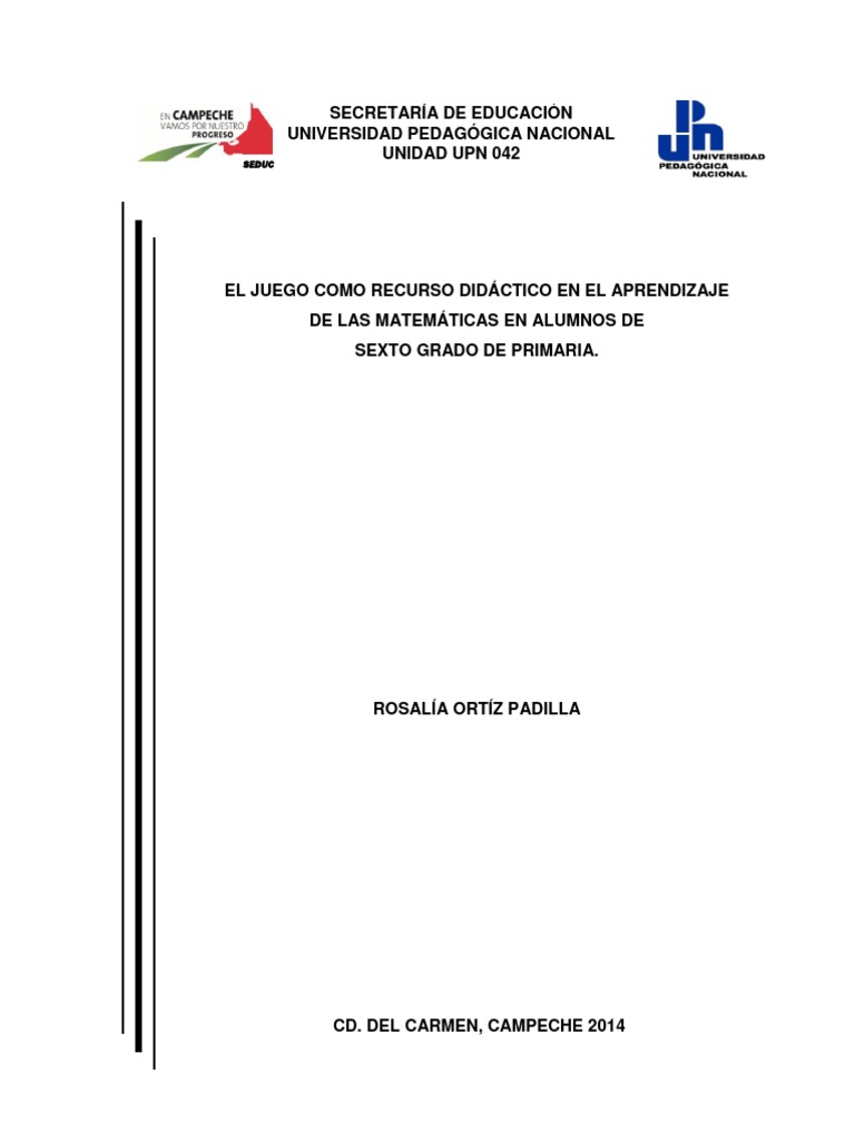 El Juego Como Recurso Didáctico en El Aprendizaje de Las Matemáticas 1 | PDF | Aprendizaje ...