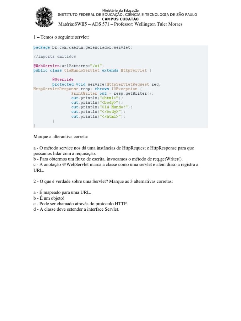 SWII5 Aula02 Exercicio | PDF