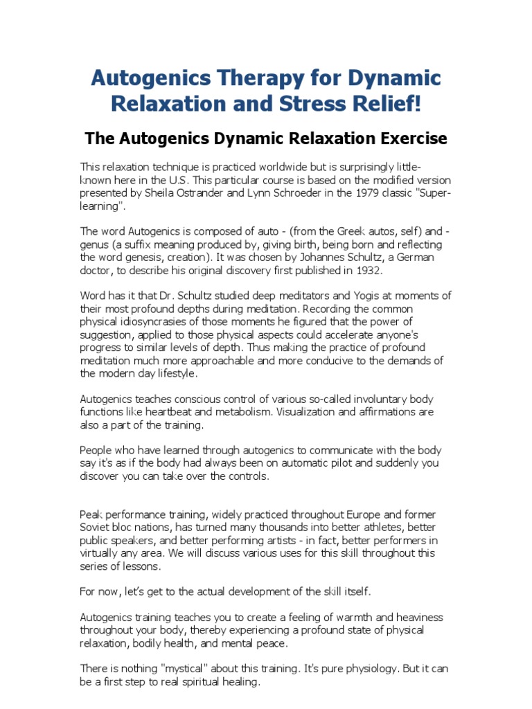 Autogenics Training for Stress Relief and Peak Performance | PDF ...