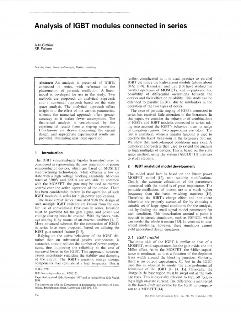 X - Analysis of IGBT Modules in Series | PDF | Electrical Network | Mosfet