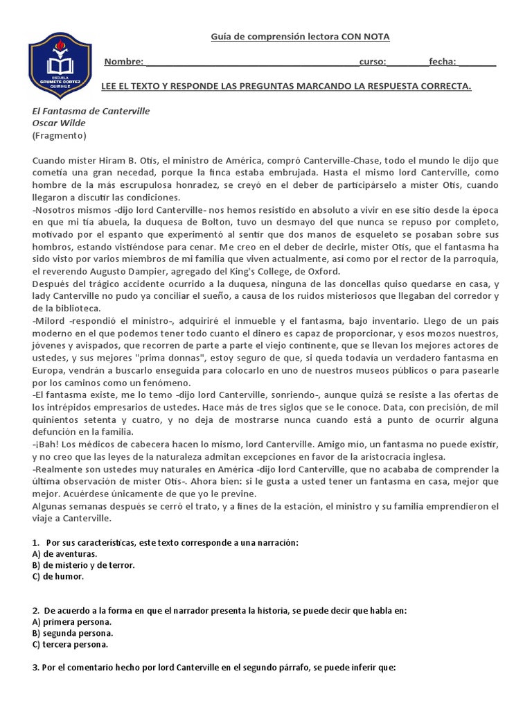 Guía de Comprensión Lectora Séptimo Básico | PDF