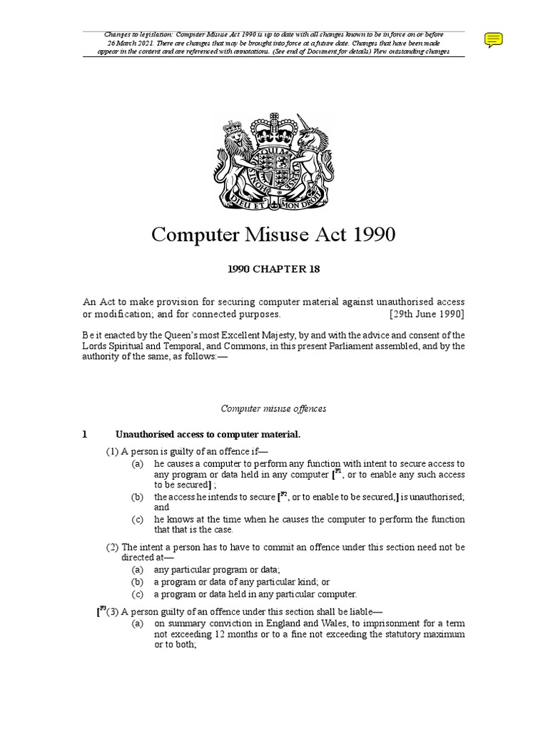 UK Computer Misuse Act 1990 | PDF | Misconduct | Crime & Violence