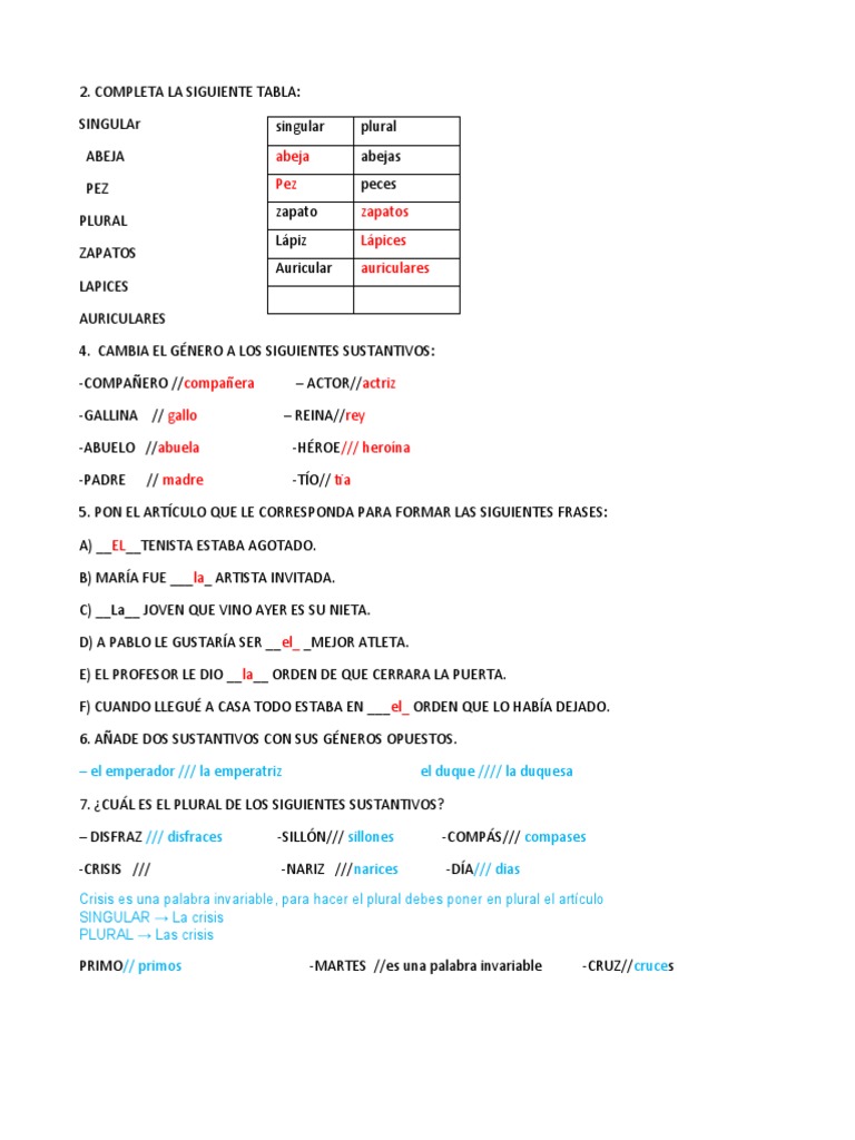 Taller de Sustantivos y Adjetivos | PDF | Plural | Morfología Lingüística