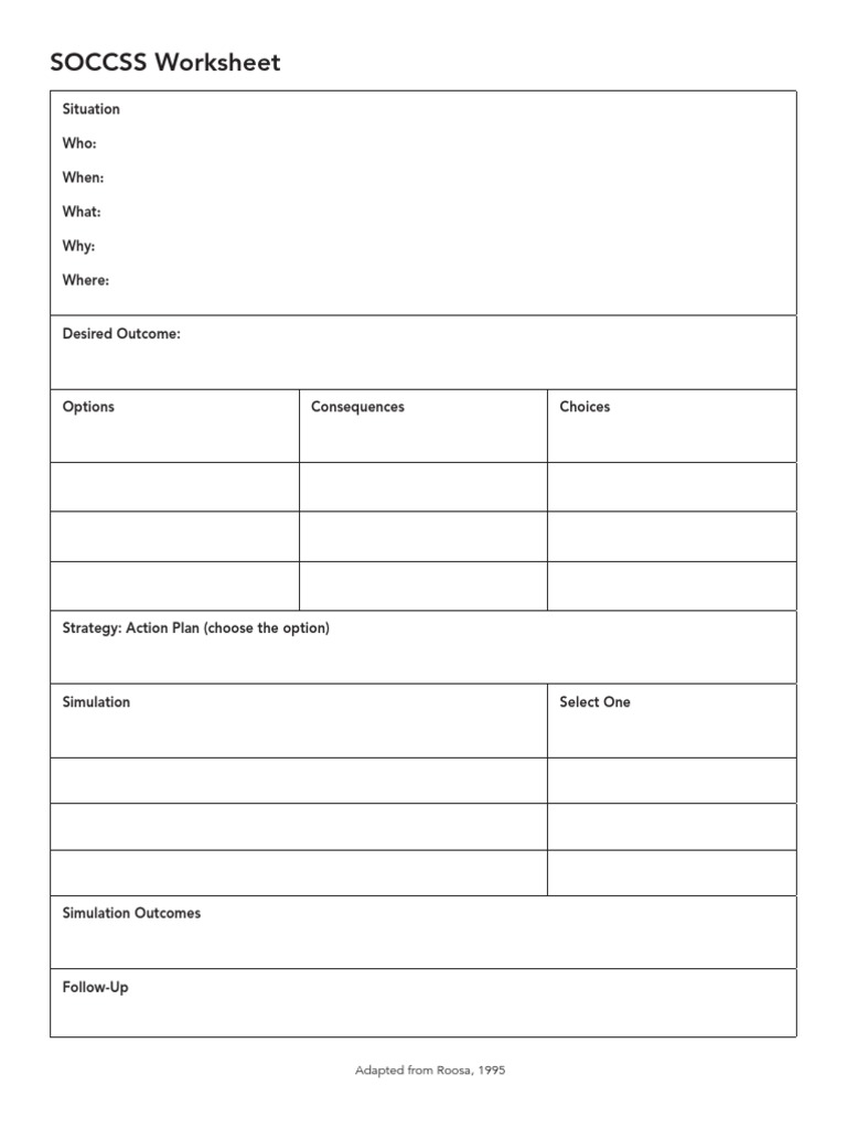 SOCCSS Worksheet: Situation Who: When: What: Why: Where | PDF